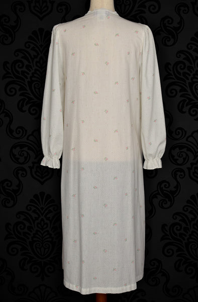 Vintage 80s/90s White Floral BETH MICHAELS Long Sleeve Snap Button Nig ...